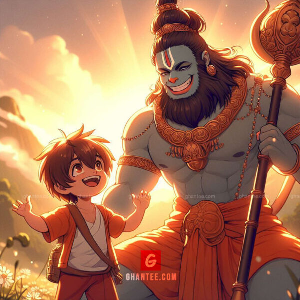 god hanuman with boy wallpaper - House of Ghantee