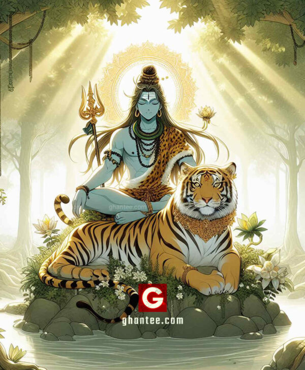 shiva with tiger beautiful illustration - ghantee
