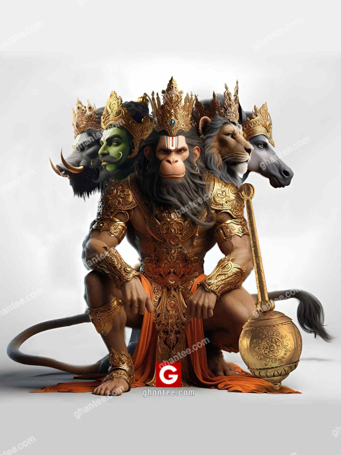 high-res panchmukhi hanuman photo for home - House of Ghantee