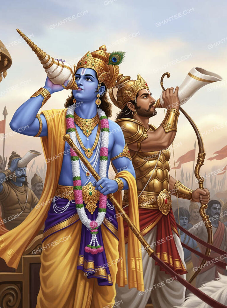 krishna arjun shankhnaad image - House of Ghantee